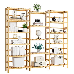 FOTOSOK Triple Wide 6-Tier Bookshelf and Bookcase,Large Freestanding Book Shelf with 17 Open Display Shelves, Tall Bookshelf Plant Flower Shelf Rack Storage Organizer Unit for Living Room, Natural
