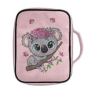 Tongluoye Koala Bible Cover Case for Women Teen Girls Lovely Pink Bible Bag for School Outdoor Party Activity Flowers Bible Carrier with Handle Portable Waterproof Handbags for Notebooks Pens Phones
