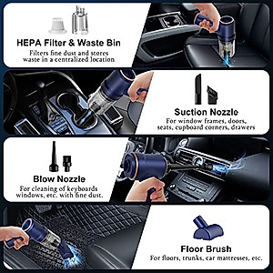 KMM Handheld Car Vacuum Cleaner, 9000Pa Vacuum Cleaner and Air Duster, 120W High Power Wet and Dry Handheld Car Vacuum Cleaner with LED light and Multi-Nozzles for Car, Home, Office, Pet