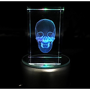3D Human Skull Anatomical Anatomy Model Paperweight(Laser Etched) in Crystal Glass Cube Science Gift (No Included LED Base)(3.1x2x2 inch)
