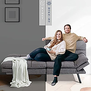 QAIIOO Sofa Grey 1 Memory Foam Modern Convertible Bed, Folding Futon Sleeper Couch with Compact Living Space, Apartment, Dorm, Bonus Room, 71" D x 33" W x 31.5" H