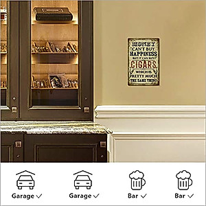 Putuo Decor Funny Tin Metal Sign, Man Cave Bar Decor Money Can't Buy Happiness But it Can Buy Cigars, 12 x 8 Inches