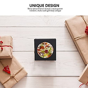 VILLCASE Cake Wrapping Individual Pastry Boxes, Kraft Paper Mini Box with Clear Window, 25pcs Bakery Food Container for Muffins, Treats, Mini Pies (Black, 3.14X3.14X1.18inch)