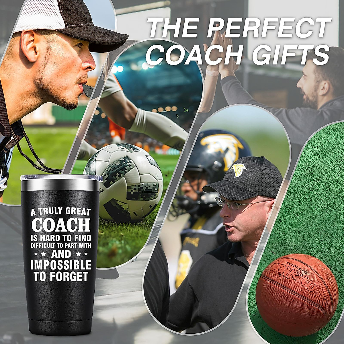KIKERRO Soccer Coach Gifts for Men & Women, Football, Baseball, Softball, Swim, Basketball, Cheer - Funny Gift Idea for Appreciation, Christmas, Birthday, 20oz Insulated Coach Tumbler, Black