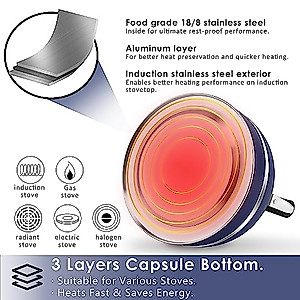 Rorence 3 Quart Whistling Tea Kettle: Stainless Steel Tea Pot with Capsule Bottom for Stovetop - Blue