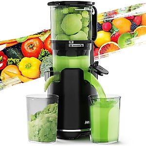 Aeitto Juicer Machines, Cold Press Juicer with 5.3" Wide Mouth, 250W Whole Fruit Juicer, Easy to Clean, 1.7L Large Capacity Masticating Juicer for Vegetable and Fruit, High Juice Yield, Black