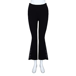 Aniywn Womens High Waist Ruffle Flare Bell Bottom Pants Casual Stretch Panel Leggings Pants Black