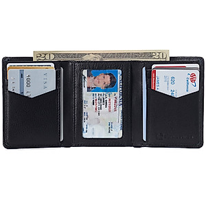 Alpine Swiss Mens Leon Trifold Wallet RFID Safe Genuine Leather Comes in a Gift Box Black