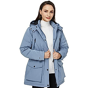 WenVen Women's Winter Puffy Coat Warm Thick Outerwear with Removable Hood(Blue, Large)