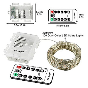 ER CHEN Color Changing Battery Operated Fairy Lights, 33ft 100 LED 8 Modes Silvery Copper Wire Twinkle String Lights with Remote/Timer for Bedroom, Patio, Wedding, Party (Warm White&Multicolor)