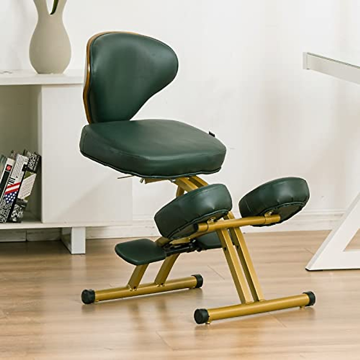 Atsti Kneeling Chair Ergonomic,Adult Spine Correction Solid Wood Computer Chair Backrest Adjustable Angle 40°,Office Chair with Adjustable Footrest