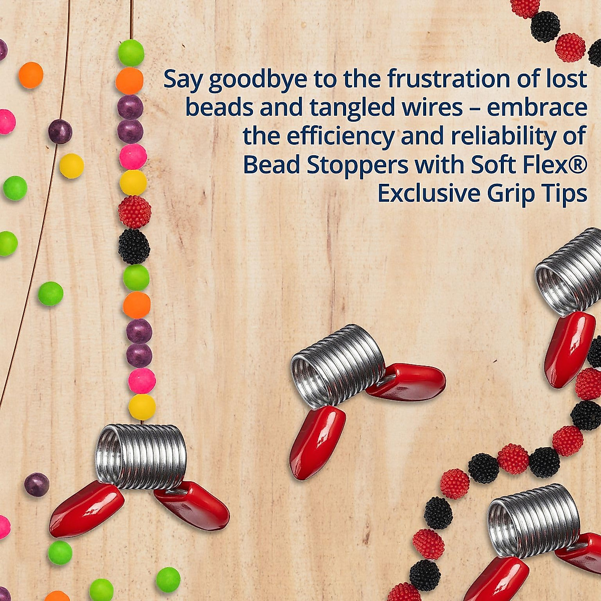 Soft Flex Bead Stoppers, Red, 4/Pkg