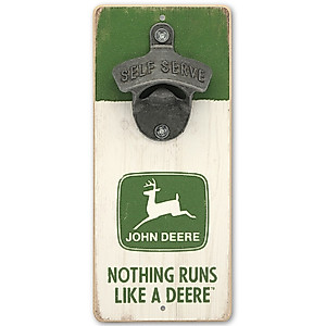John Deere Wall Bottle Opener - Vintage John Deere Bottle Opener Made with Wood and Cast Metal - Nothing Runs Like a Deere