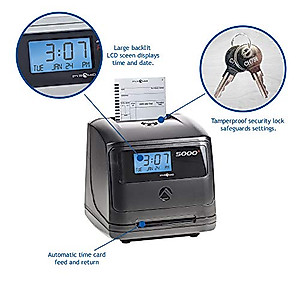 Pyramid Time Systems, Model 5000 Auto Totaling Time Clock, Handles up to 100 Employees, Made in USA, black