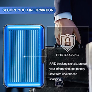 BBTO 2 Pieces Credit Card Holder Slim Mini RFID Blocking Credit Card Protector Aluminum Business Card Case Metal ID Organizer Wallet with 7 Slots for Women Men (Red, Blue)