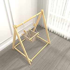 Ogears Foldable Wooden Toddler Indoor Swing Set for Baby for Ages 6 Months to 3 Years，Montessori and Waldorf Style Self Standing Indoor Swingset Home, Child Day Care, Preschool