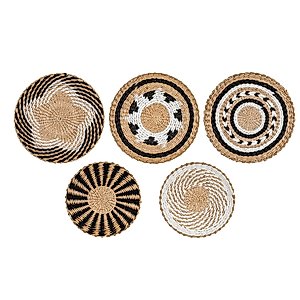 5 Boho Basket Wall Decor Set, hanging Woven Wall Basket Decor, Boho Wall Baskets decor, Basket Wall Art Decor, Eco-Friendly Round Woven Wall Decor, Boho Rattan Wall Decor Gift with Nails & hooks