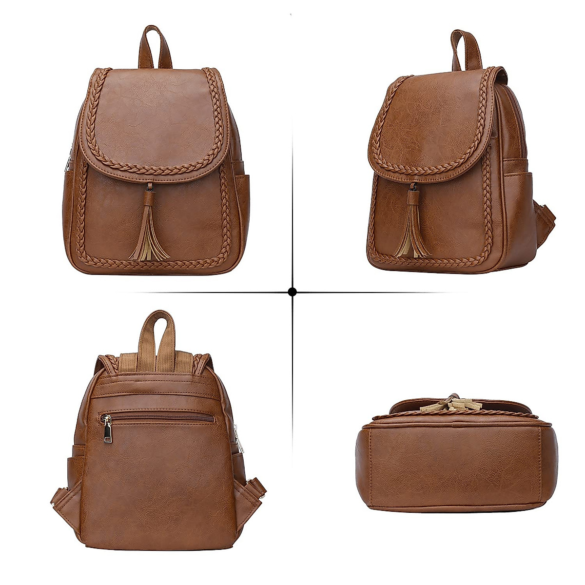 KKXIU Fashion Small Synthetic Leather Backpack Purse For Women and Ladies with Tassel (Brown)