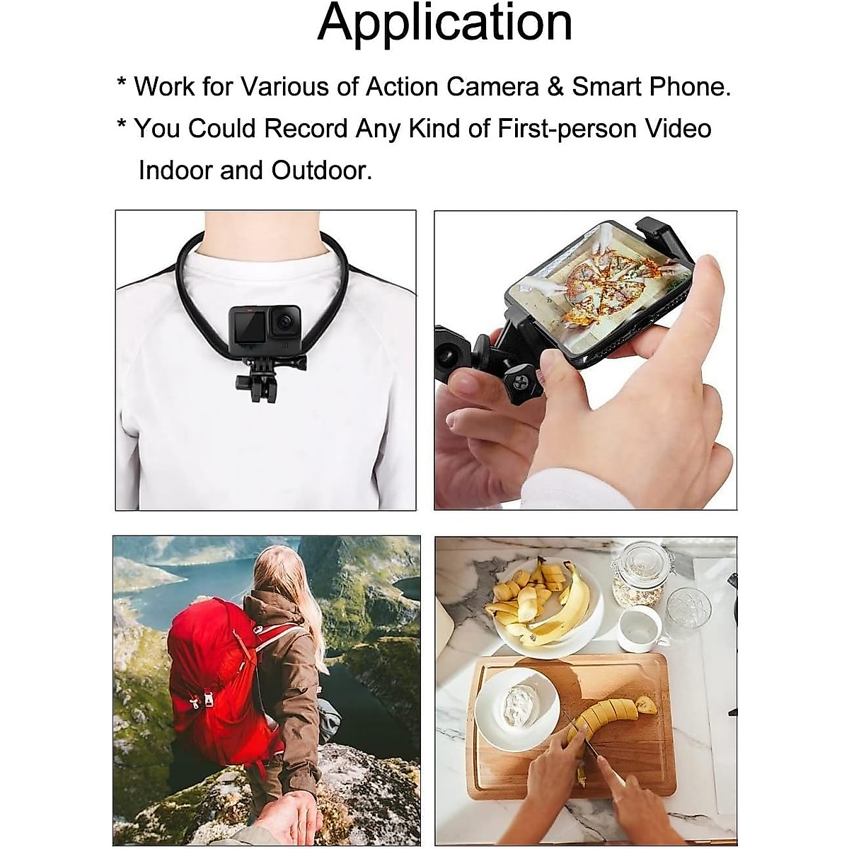 Taisioner POV Neck Mount Necklace Holder Chest Strap for Smartphone GoPro AKASO DJI Action Camera and Smart Phone Video Record Accessories