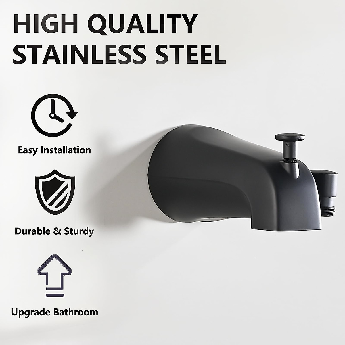 Sperwoesy All Metal Tub Spout with Diverter Matte Black, Fits 1/2” or 3/4" Threaded Pipes, Bathtub Faucet with Shower Diverter for Convenient Water Control