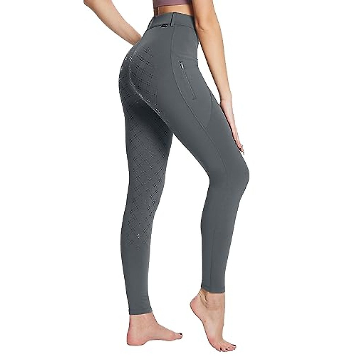 baleaf Women's Winter Riding Pants Full Seat Breeches Fleece Horse Equestrian Tights Horseback Leggings Pockets Grey M