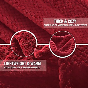 Exclusivo Mezcla Fleece Throw Blanket Extra Large, Super Soft and Warm Blankets for Couch, Sofa and Bed Waffle Textured, Cozy, Fuzzy and Lightweight (Deep Red, 50x70 Inches)