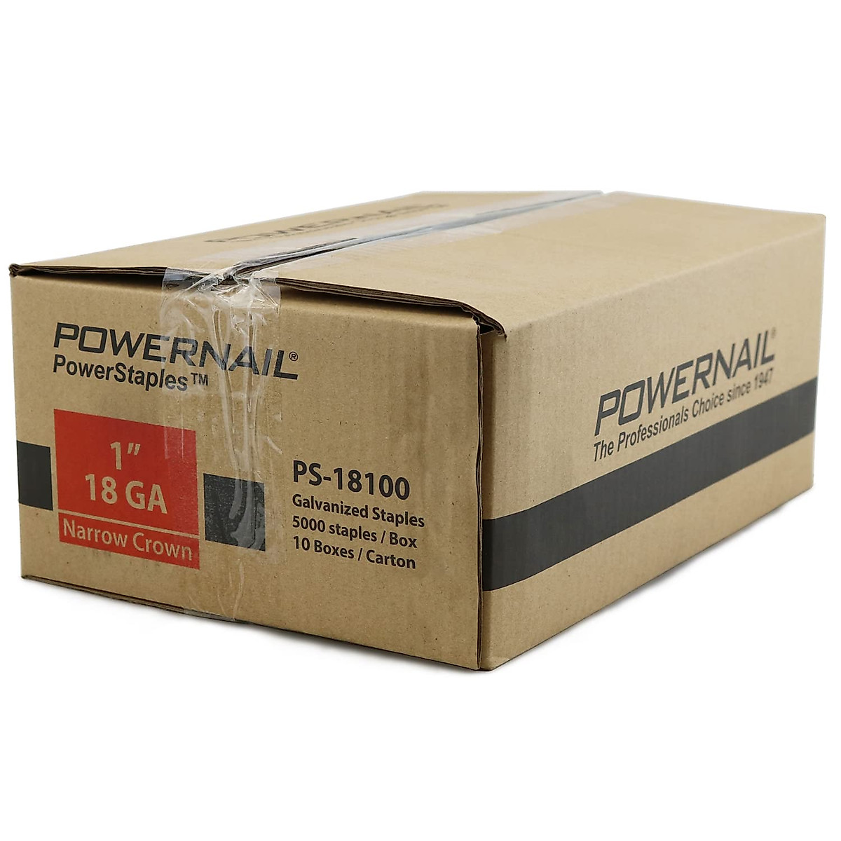 Powernail PS18100 18 Gauge 1/4 Inch Crown 1 Inch Length Chisel Point Narrow Crown Staples (Case, 50000ct)