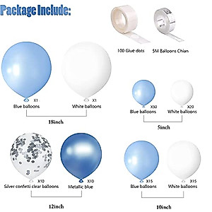 Blue and White Balloons, Blue White Balloon Garland Arch Kit, 102 pcs Pastel Blue White Balloons for Baby Shower Birthday Wedding Party Decorations