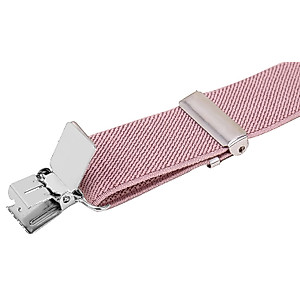 Pzle Men's Bow Tie and Suspenders Set Adjustable Elastic 47 Inches Blush Pink