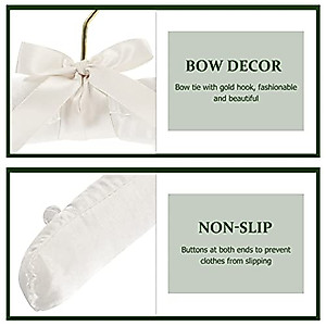 DECHOUS 3pcs Satin Padded Hangers Clothes Hanger Anti Slip Cushioned Hangers Sweaters Silk Hangers Wedding Dress Hangers Sponged Padded Clothes Hangers with Buttons White