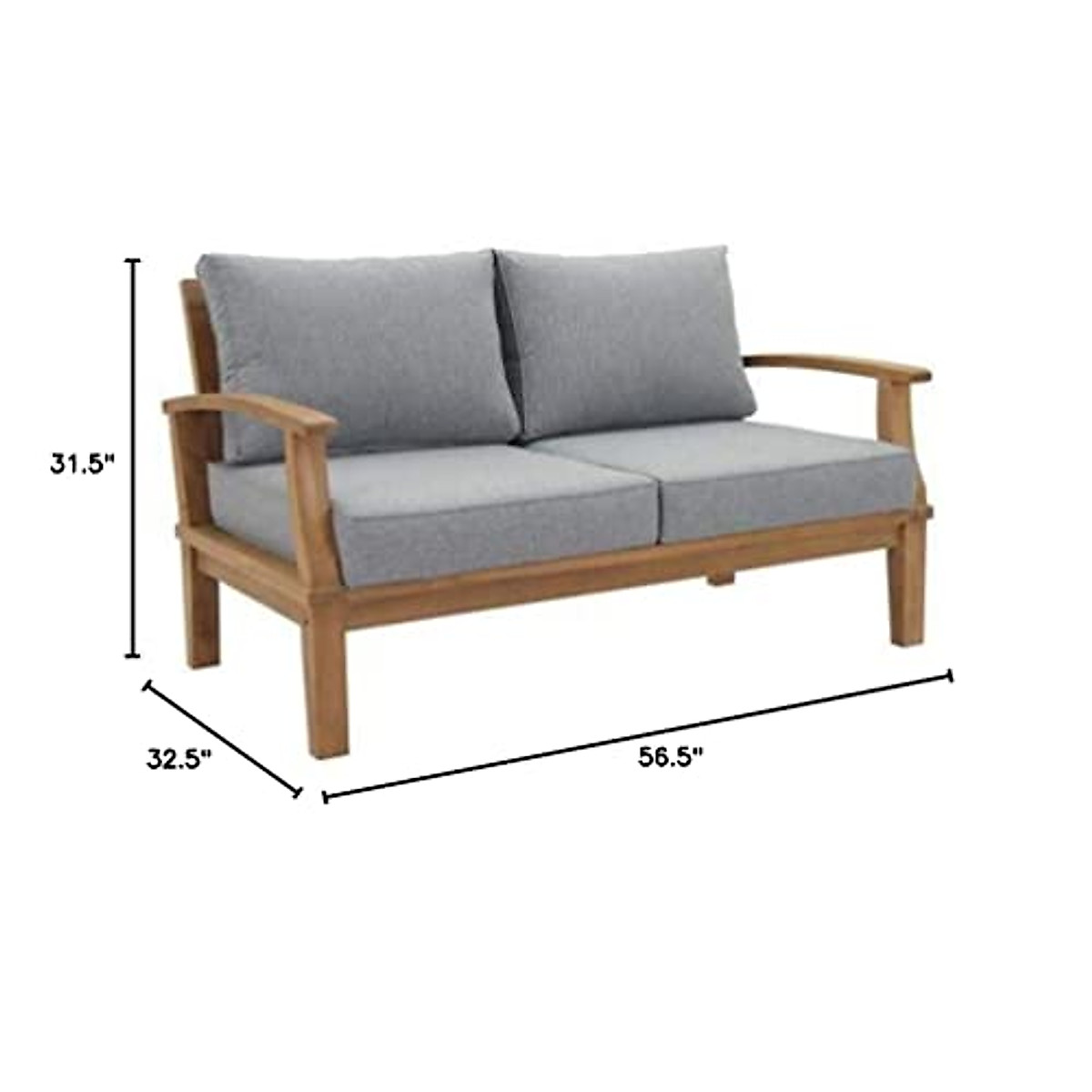 Modway EEI-1144-NAT-GRY-SET Marina Premium Grade A Teak Wood Outdoor Patio Loveseat, Natural Gray