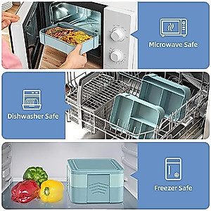 Lunch Bento Box for Kids, Stackable Bento Lunch Containers for Adults 50oz Leakproof Lunchbox with 7 Compartments Built-in Utensil Set for Kids Back to School,On-the-Go Meal and Snack Packing-Blue