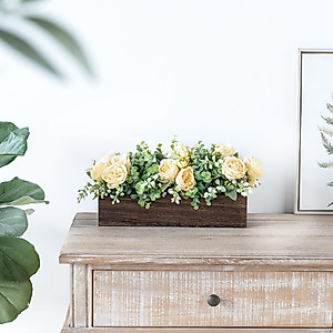 Dahey Centerpiece Table Decorations for Dining Room Farmhouse Living Room Table Centerpieces Decor Wood Tray with 3 Artificial Flowers and 2 Eucalyptus for Kitchen Table, 14.1" x 4.7" x 3.1"