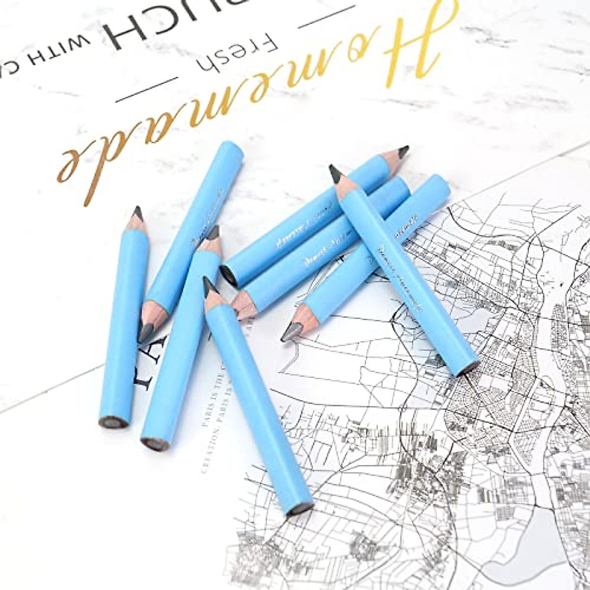 AUTEMOJO Short triangle 5mm thick core fat pencil, 3.5 inch fat pencil, suitable for preschool children Little hand, kindergartens, children's writing and painting (8 light blue)