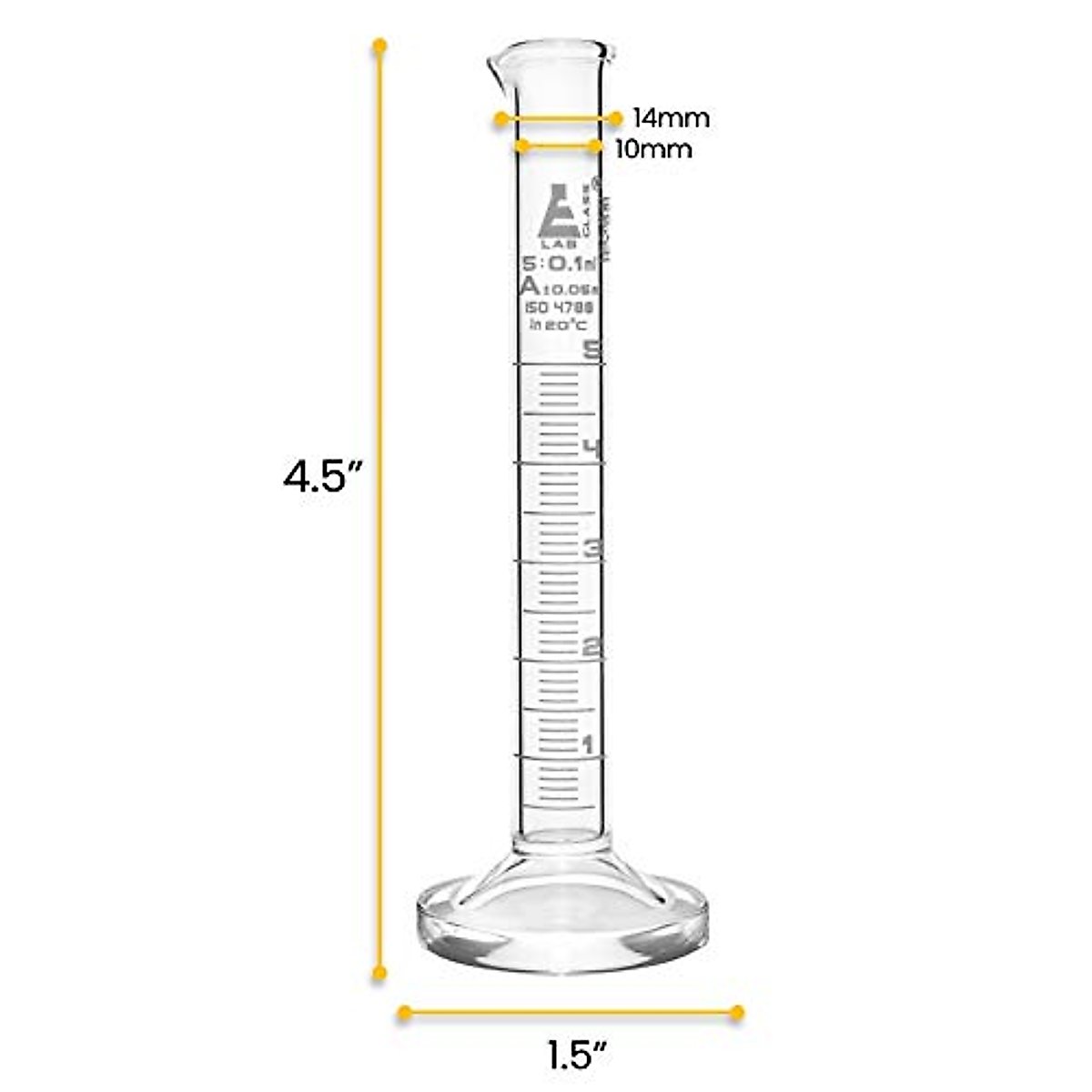 EISCO Graduated Cylinder, 5ml - Class A Tolerance ±0.05ml - Round Base - White Graduations - Borosilicate 3.3 Glass