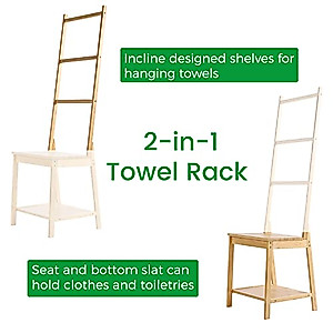 HYNAWIN Bamboo Bath Towel Rack, Multifunctional Bathroom Floor Shelf, Floor Storage Rack, Chair with Towel Rack, for Bathrooms and Bedrooms