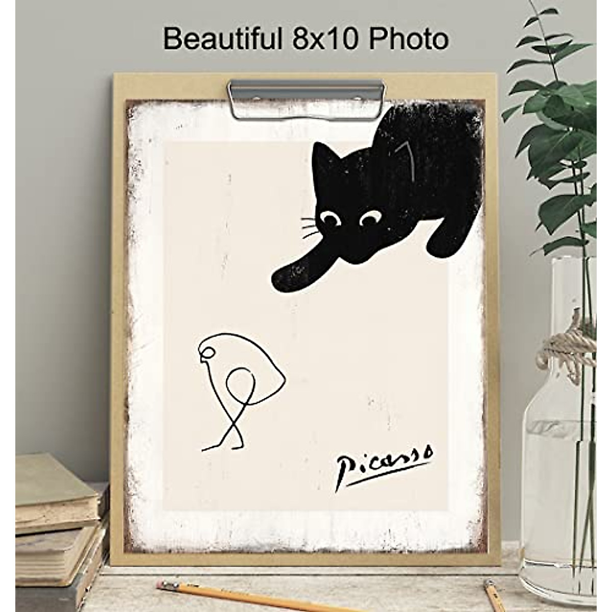 Pablo Picasso Wall Art & Decor - Cat Wall Decor - Cute Cat Lover Gifts for Women - Abstract art Minimalist Mid-century modern Line art - Gallery Wall Art - Rustic Black cat Home Decor - Picasso Poster