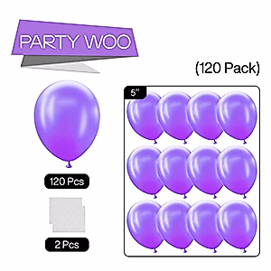 PartyWoo Purple Balloons, 120 pcs 5 Inch Pearl Purple Balloons, Latex Balloons for Balloon Garland Balloon Arch as Party Decorations, Birthday Decorations, Wedding Decorations, Baby Shower Decorations