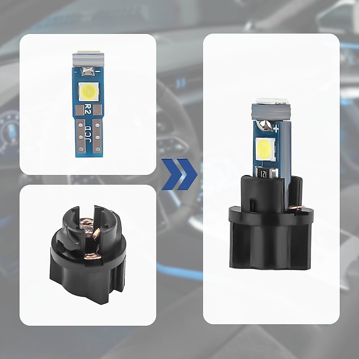 20PCS Car LED Dash Lights - Super Bright Instrument Cluster Light Bulbs with T5 37 74 LED Bulbs & Twist Lock Socket - Universal 12V LED Lights for Car Interior Accessories (White)