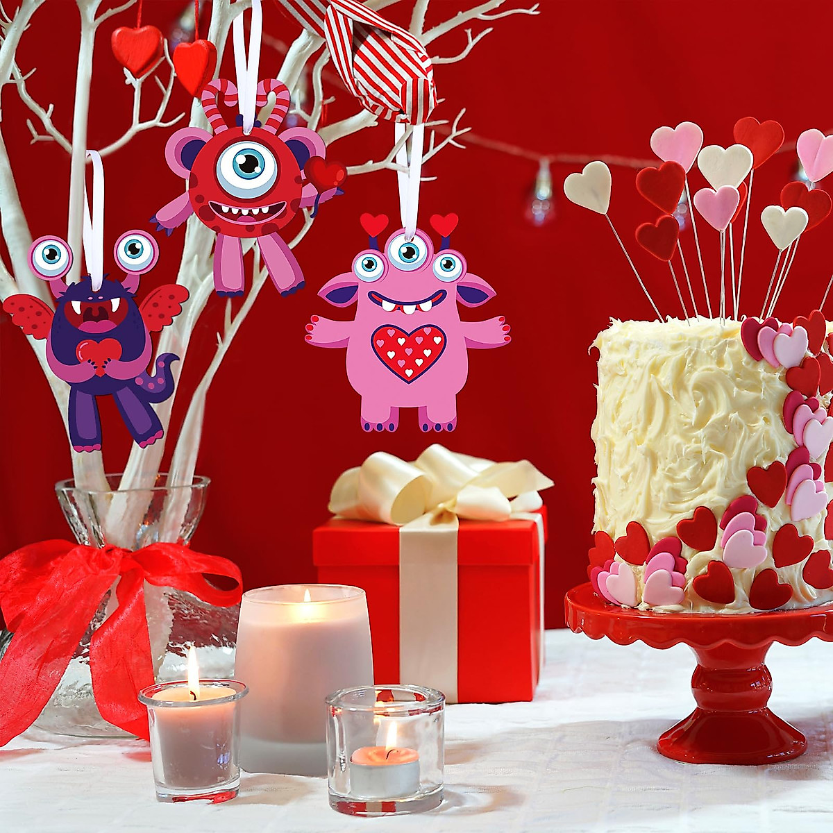 Sumind 24 Sets Valentine's Day Craft Kits for Kids, DIY Craft Ornament Valentine Class Game Activities Paper Craft Hanging Ornament for Valentines Day Decorations