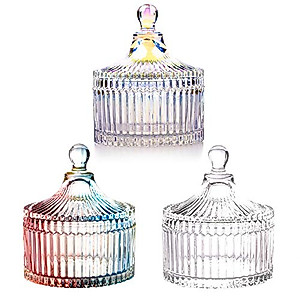 R FLORY Glass Jars Bathroom Organizer Qtip Holder Vanity Canister Jar Glass Lid Cotton Swabs Container 2 PCS/set (Transparent)