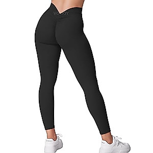 VOYJOY V-Back Scrunch Butt Leggings Workout Gym Lifting Leggings Gym Leggings Booty Tights Deep Black