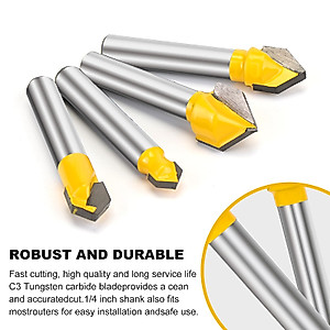 Yueqing Zhongji Industrial Grade 1/4 Shank 90 Degree V Groove Router Bits CNC Engraving V Grooving Bit Cutter for 3D Signmaking Lettering Carving Woodworking Tool Cutting Dia 1/2", 3/8", 5/16", 1/4"