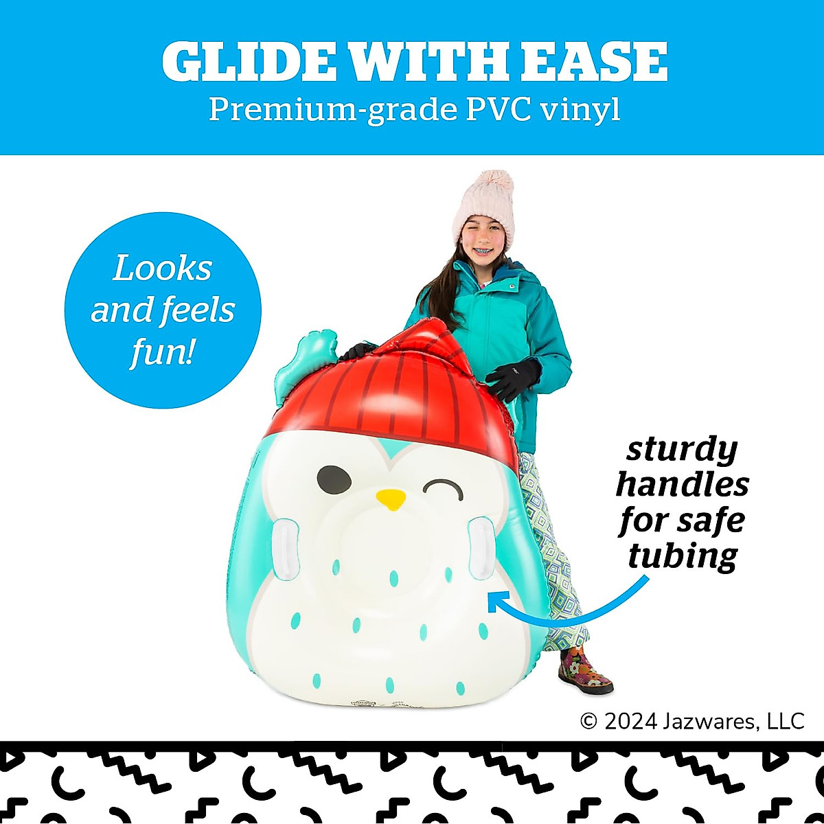 BigMouth x Squishmallows Heavy Duty Inflatable Snow Tube for Kids and Adults Winter Tubing Sled - Winston the Owl