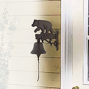 KAVSI Dinner Bell Heavy Duty Cast Iron Wall Hanging Bell, Bear Welcome Sign Decorative Bells, Indoor Antique Style Door Bell, Outdoor Wind Chimes Wall Mounted Bells for Church, School, Home Decor