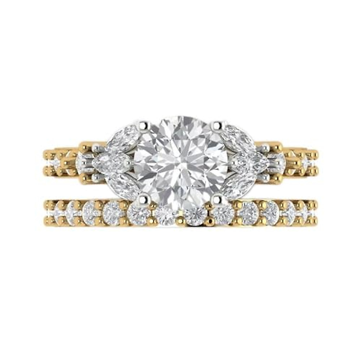 Clara Pucci 3.06ct Round Cut Genuine Zircon 14k 2 tone Gold Solitaire W/Accents Wedding Engagement Set Bridal Anniversary Ring Size 5.25