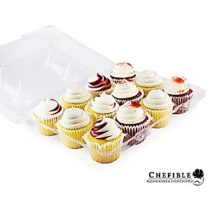 Chefible 12 Compartment Cupcake Container - Set of 4 | Plastic Disposable, Dozen Cavity, Cupcake Carrier with Secure High Top Design