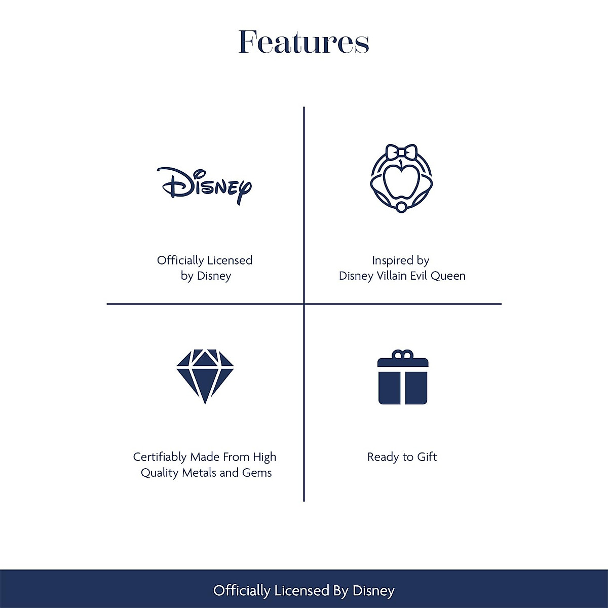 Jewelili Enchanted Disney Fine Jewelry Sterling Silver and 10K Rose Gold 8x6 MM Oval Shape Red Garnet with 1/5 Cttw Black and White Natural Round Diamonds Evil Queen Pendant Necklace 18" Cable Chain