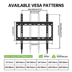 USX MOUNT Fixed TV Wall Mount with Low Profile for Most 26-55 Inch LED, LCD and Flat Screen TVs, TV Mount Bracket with VESA Up to 400x400mm and Weight Capacity 99lbs,and Space Saving TV Bracket