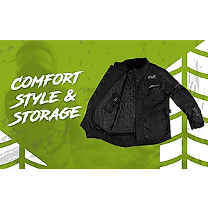 HWK Motorcycle Jacket for Men Adventure/Touring with Cordura Textile Fabric for Motorbike Riding and Impact Protection Armor (Black, Large)